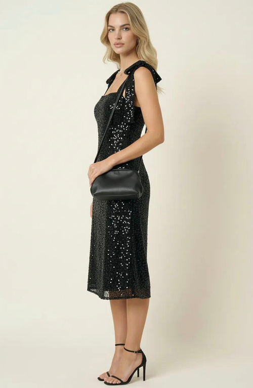 MODENAIRE Modenaire Sequin Midi Dress with Tie Straps